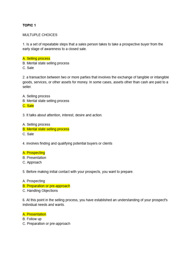 Sales and Marketing Concepts Quiz | PDF | Sales | Retail