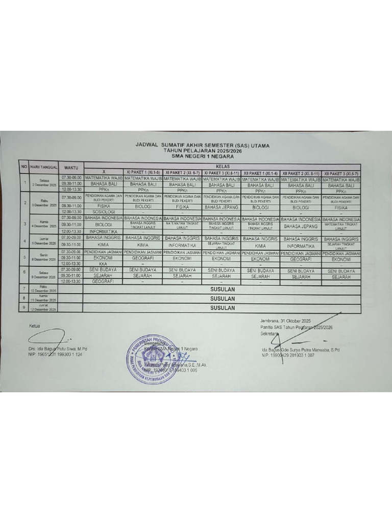 Jadwal SAS Dan Susulan | PDF