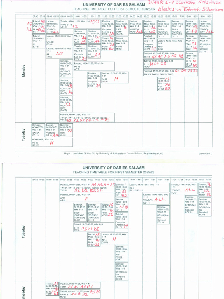 UDSM First Semester Timetable 2025/26 | PDF | Tutorial