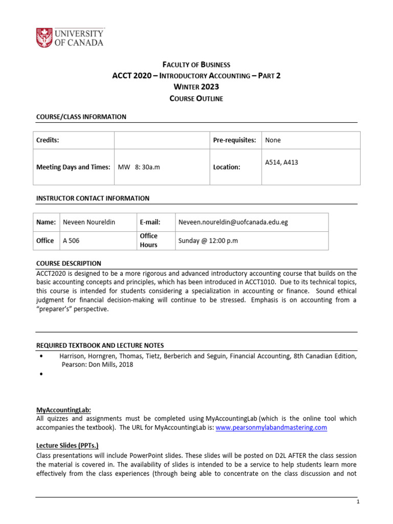 ACCT 2020 Course Outline | PDF | Equity (Finance) | Investing