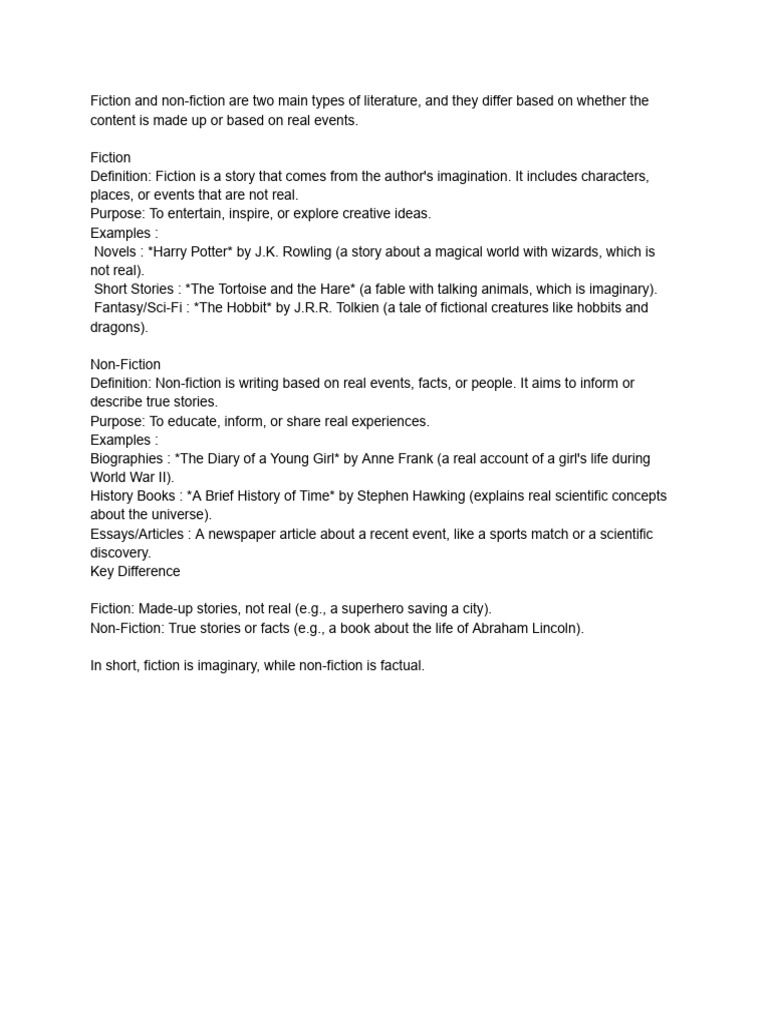 Fiction and Non Fiction in Literature | PDF