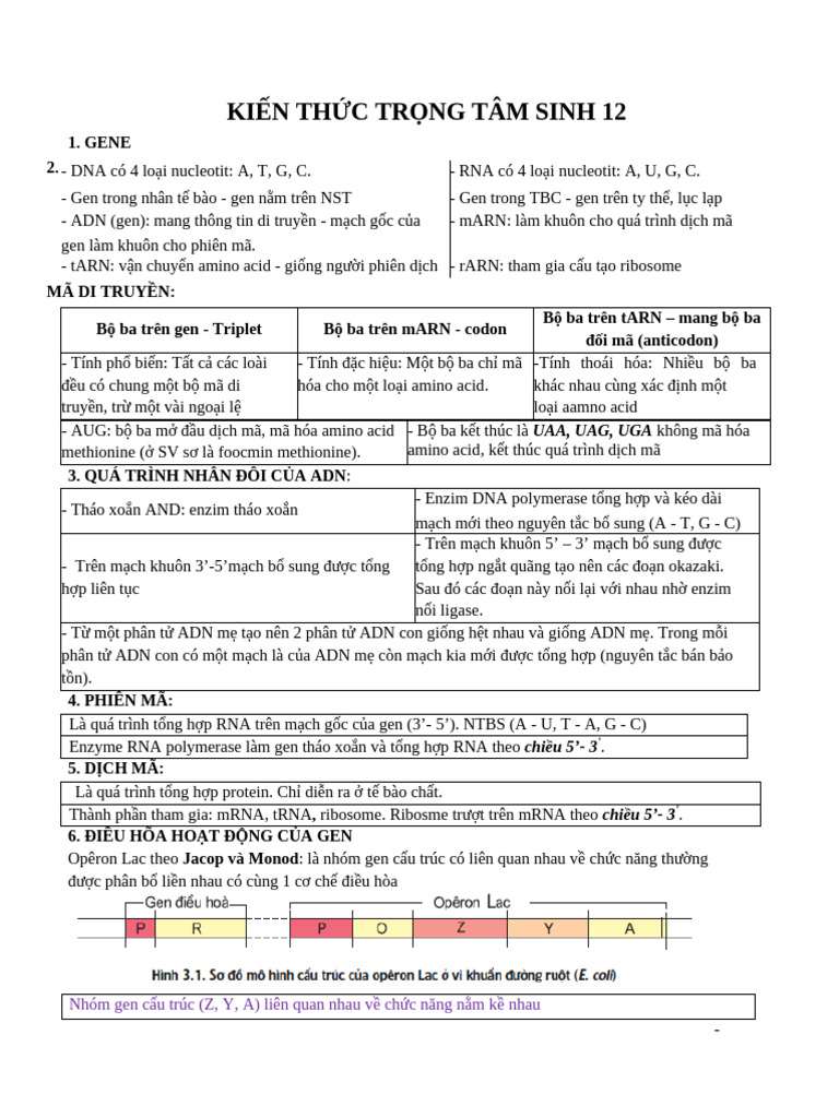 Tổng Hợp Kiến Thức Cơ Bản Môn Sinh | PDF