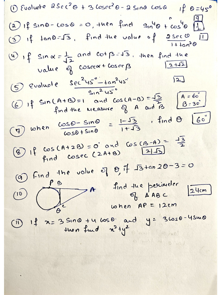 Trigonometry Extra Questions | PDF