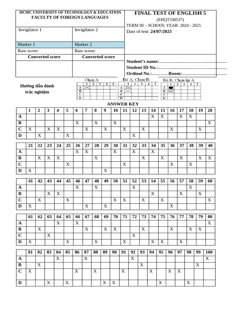 2025-Final Test - English 5 CLC Hk3 - Key | PDF
