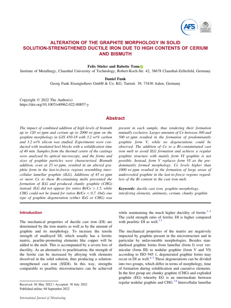 Alteration of The Graphite Morphology in Solid Sol | PDF | Cast Iron | Iron