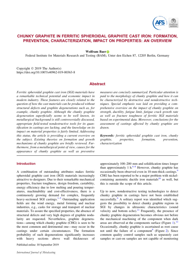 Chunky Graphite in Ferritic Spheroidal Graphite Ca | PDF | Fracture ...