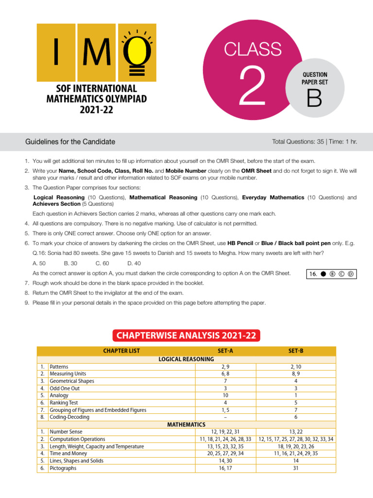 Class 2 Imo 2021-2022-SetB | PDF