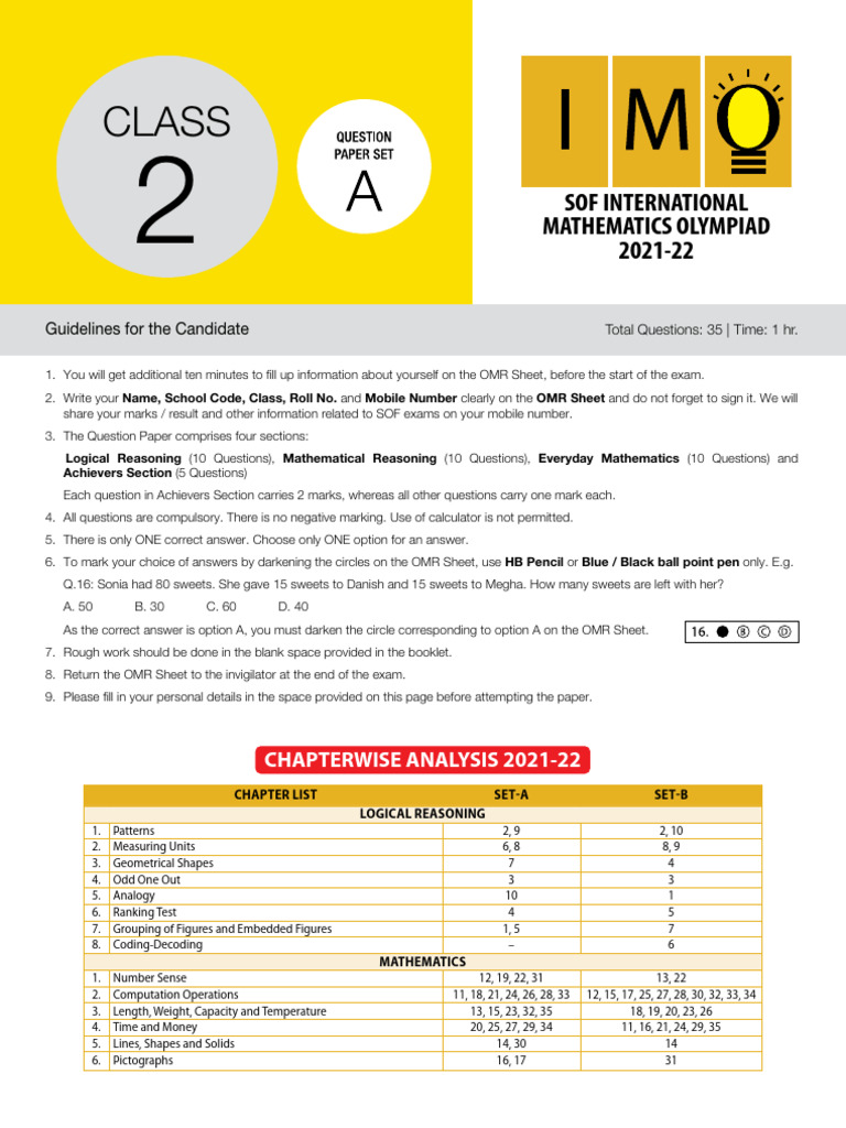 Class 2 IMO Exam Guidelines and Analysis | PDF | Mathematics