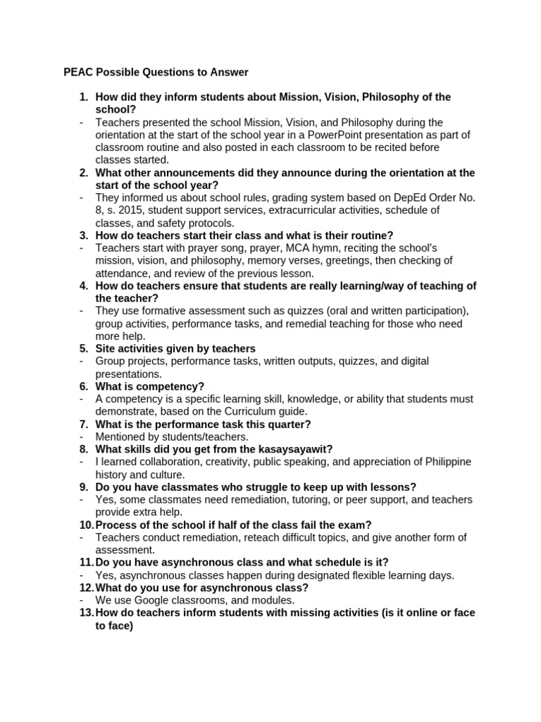 PEAC School Orientation and Learning Insights | PDF | Teachers ...