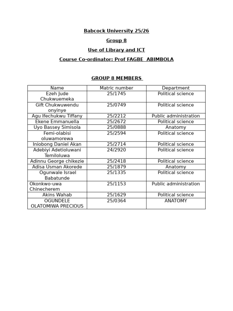 Group 8 Attendance | PDF