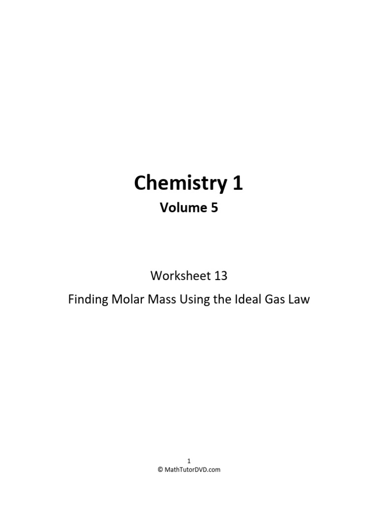 Worksheet Finding Molecular Mass Using The Ideal Gas Law | PDF | Gases ...