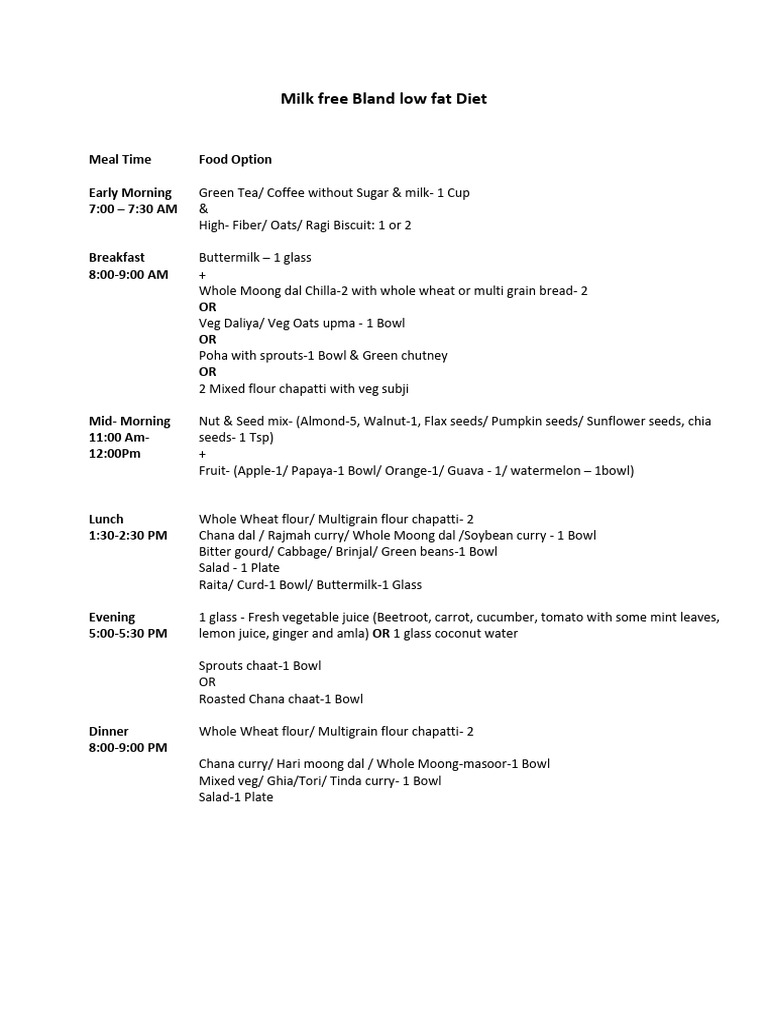 Milk-Free Low-Fat Diet Plan | PDF | Whole Grain | Foods