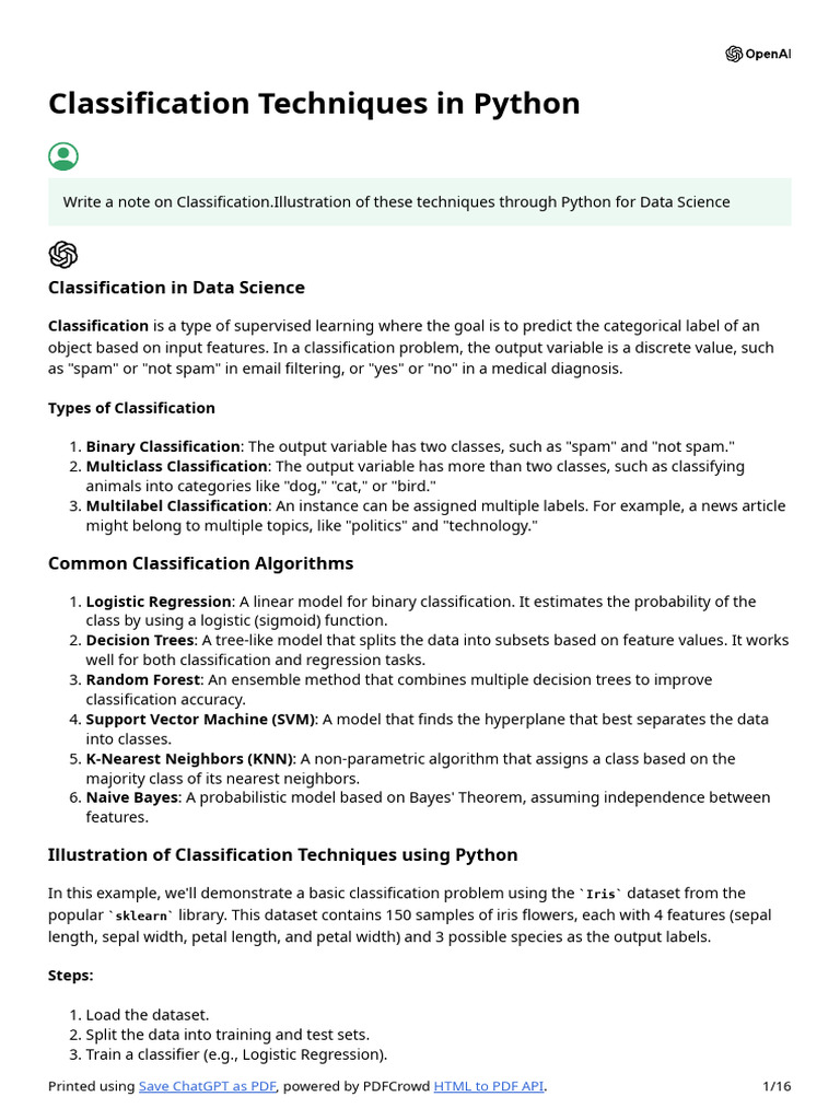 Classification Techniques in Python | PDF | Support Vector Machine ...