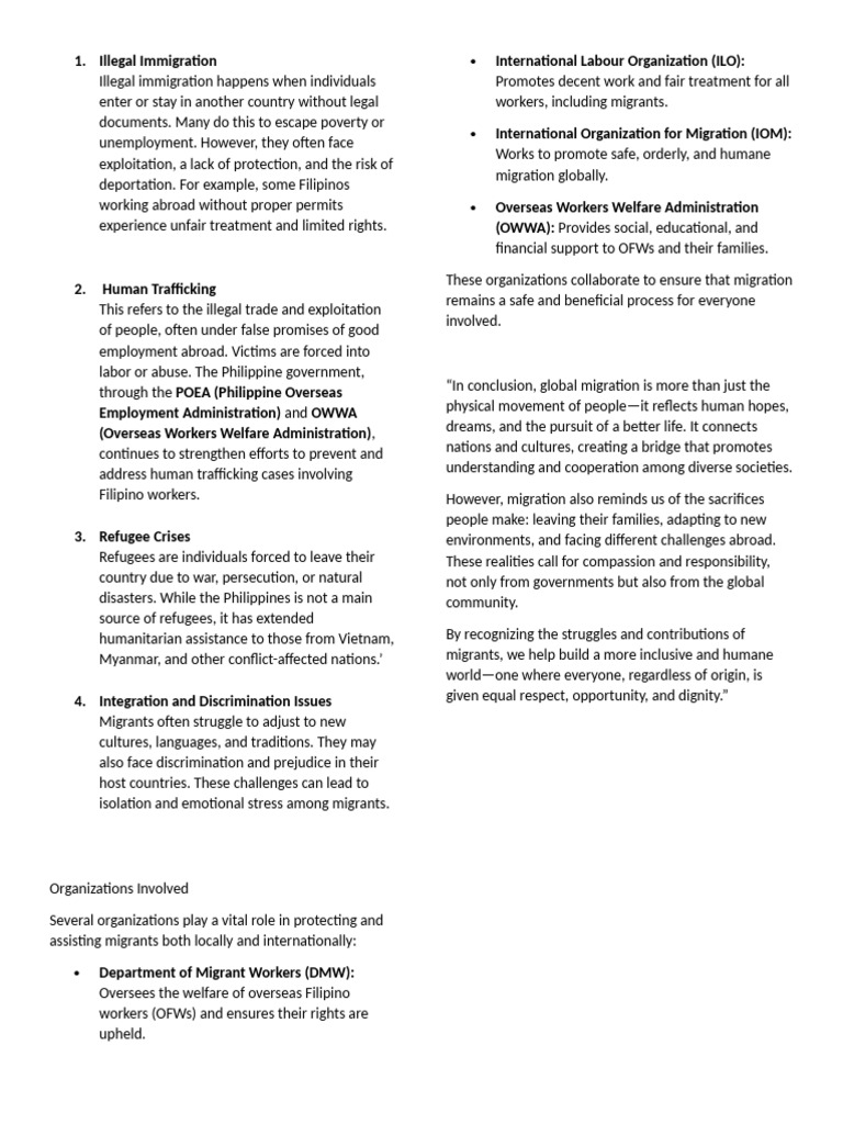 Explanation For My Part Global Migration | PDF | Migrant Worker | Human Migration