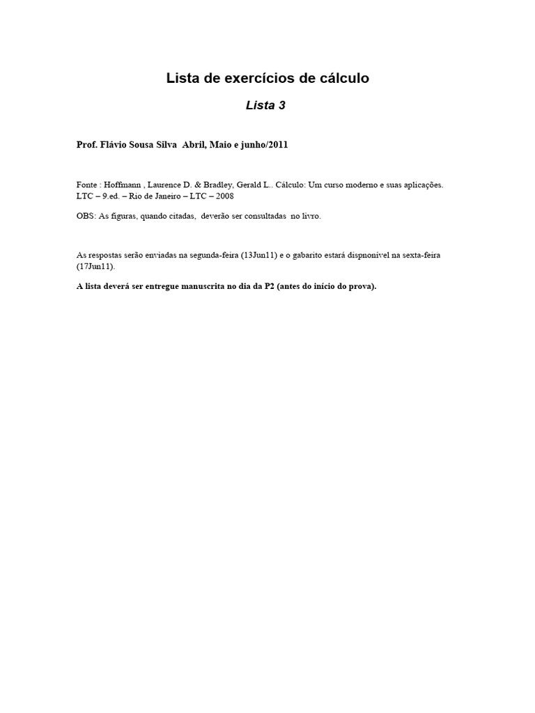 Cálculo I - 3º Lista de Exercícios | PDF | Temperatura | Velocidade
