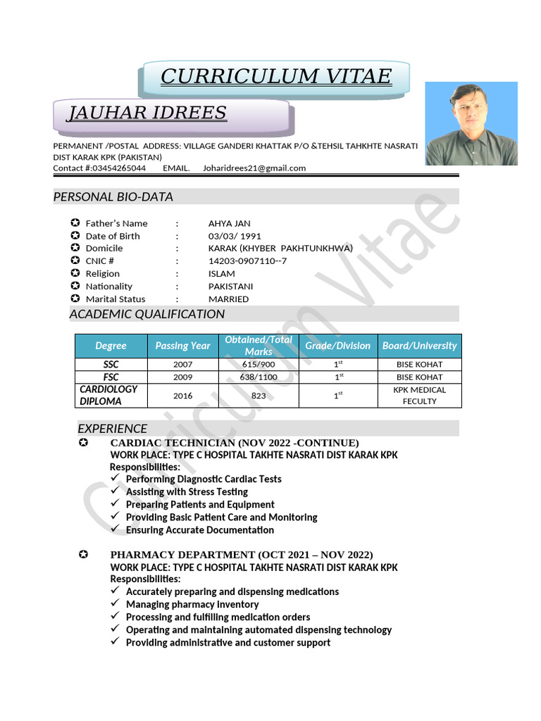 Idrees New CV | PDF | Khyber Pakhtunkhwa | Health Care