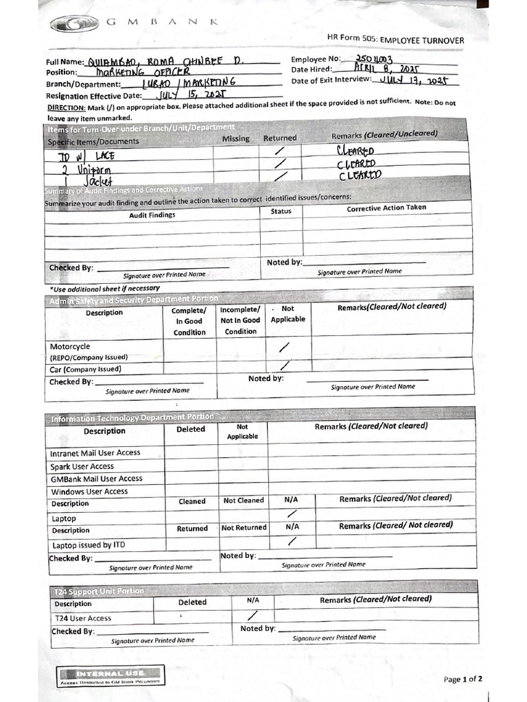 HR FORM 505: Employee Turnover | PDF