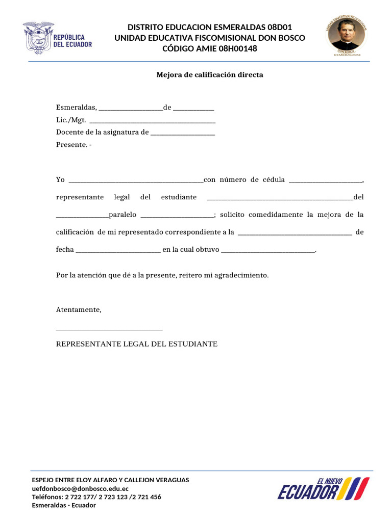Ejemplo de Solicitud de Mejora de Calificación Directa | PDF
