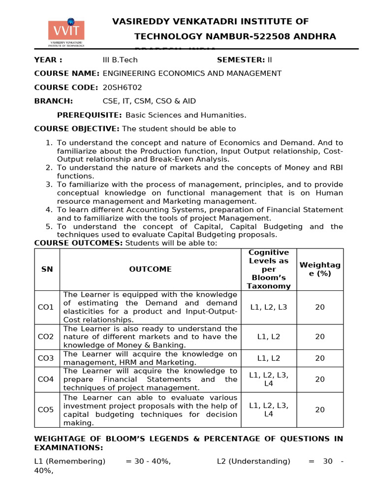 Engineering Economics Course Overview | PDF | Demand | Capital Budgeting