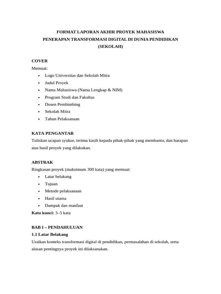 Format Laporan Akhir Proyek Mahasiswa TTD 2025 | PDF