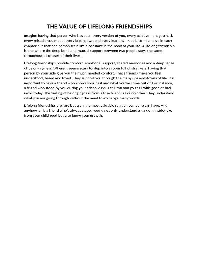 The Value of Lifelong Friendships | PDF