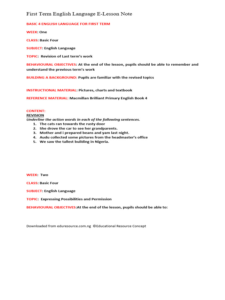 Basic 4 English Language E-Lesson Plan | PDF | Hand Washing | English ...