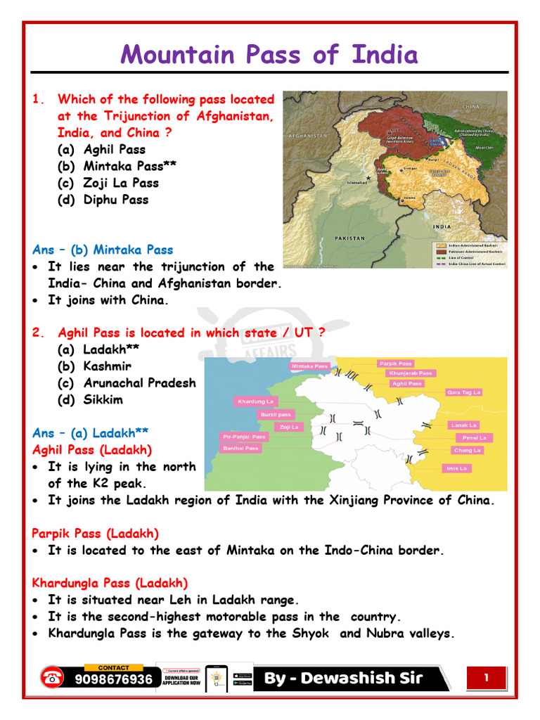 Mountain Passes of India: Key Locations | PDF | Mountains ...