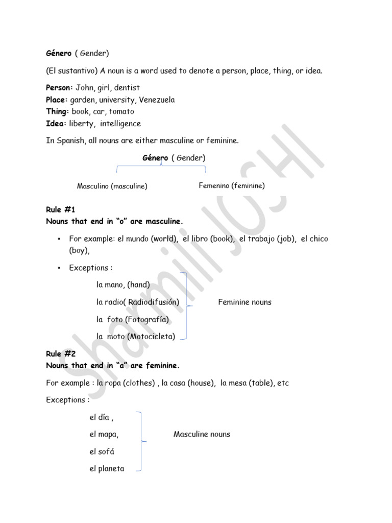 Spanish Noun Gender Rules Explained | PDF | Grammatical Gender | Plural