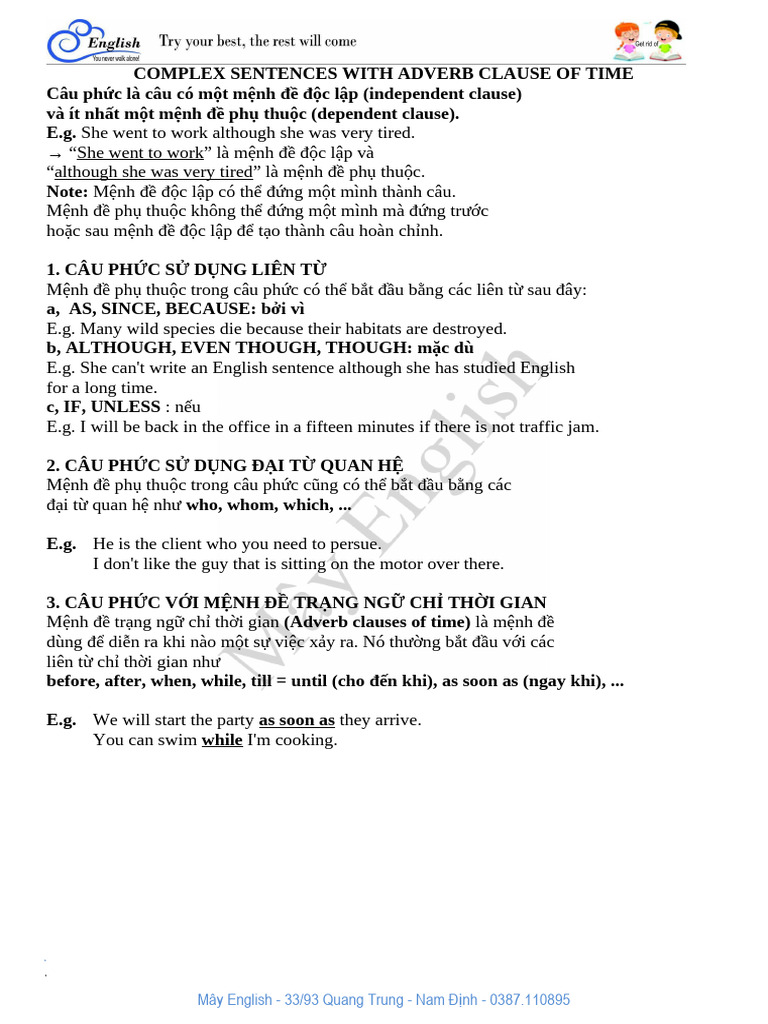 Complex Sentences With Adverb Clause of Time | PDF