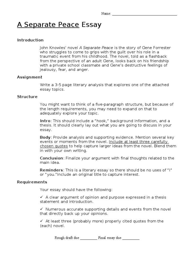 A Separate Peace Essay | PDF | Essays | Novels