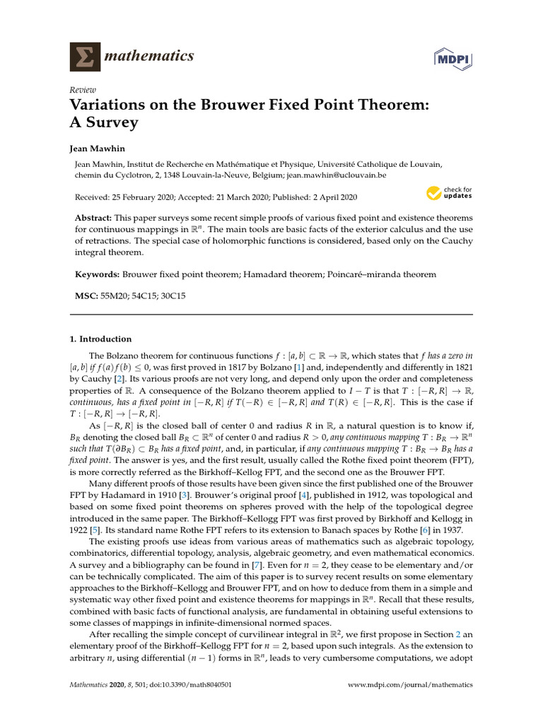 Variations On The Brouwer Fixed Point Theorem A Su | PDF | Space ...