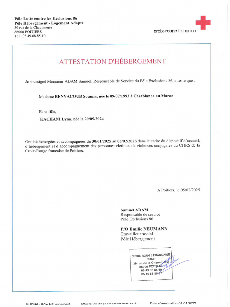 Attestation PEC Mme Benyacoub Soumia | PDF