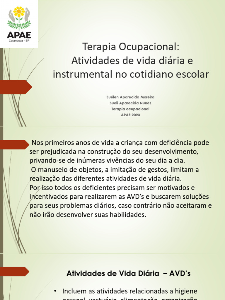 Terapia Ocupacional AVD - APAE PDF | PDF