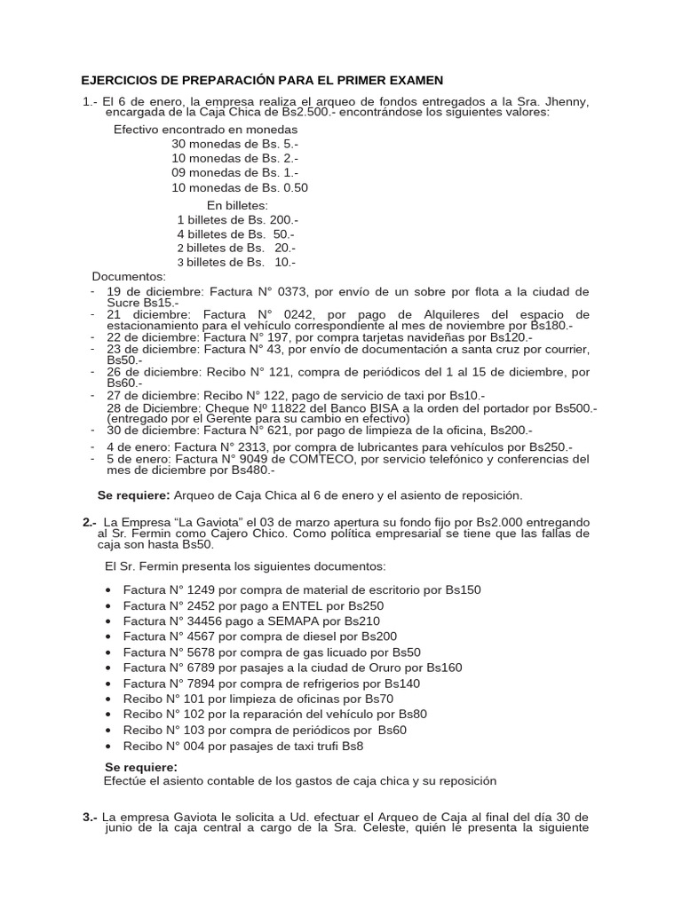 Ejercicios de Preparacion para El Primer Examen | PDF | Cheque | Bancos