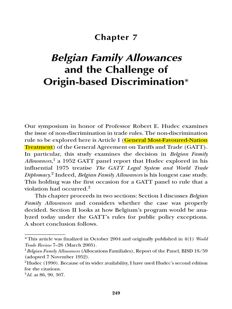 Belgian Family Allowances and GATT Discrimination | PDF | Dumping ...