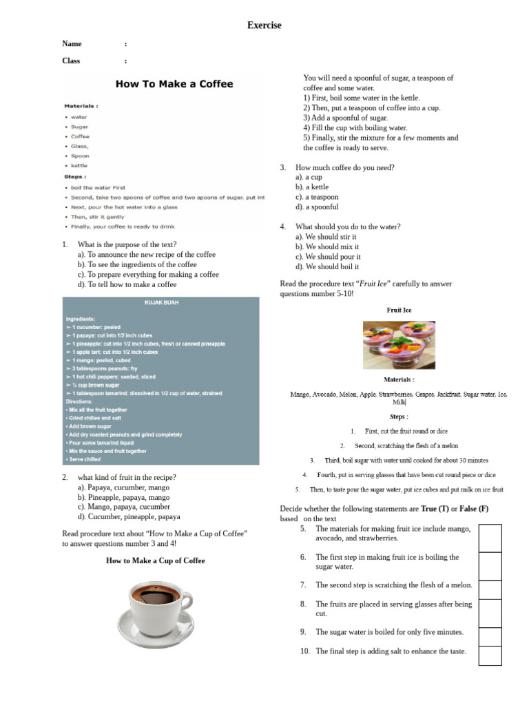 Exercise 2 Procedure Text (Reading) | PDF | Teaspoon | Foods