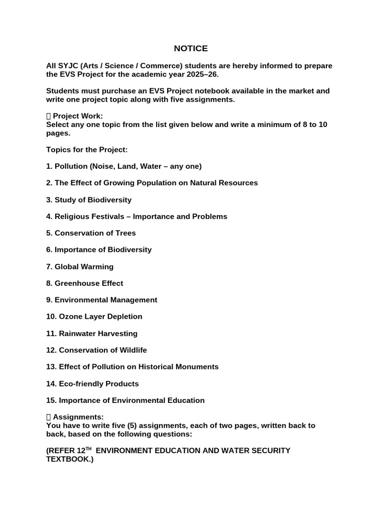 SYJC EVS Project Guidelines 2025-26 | PDF