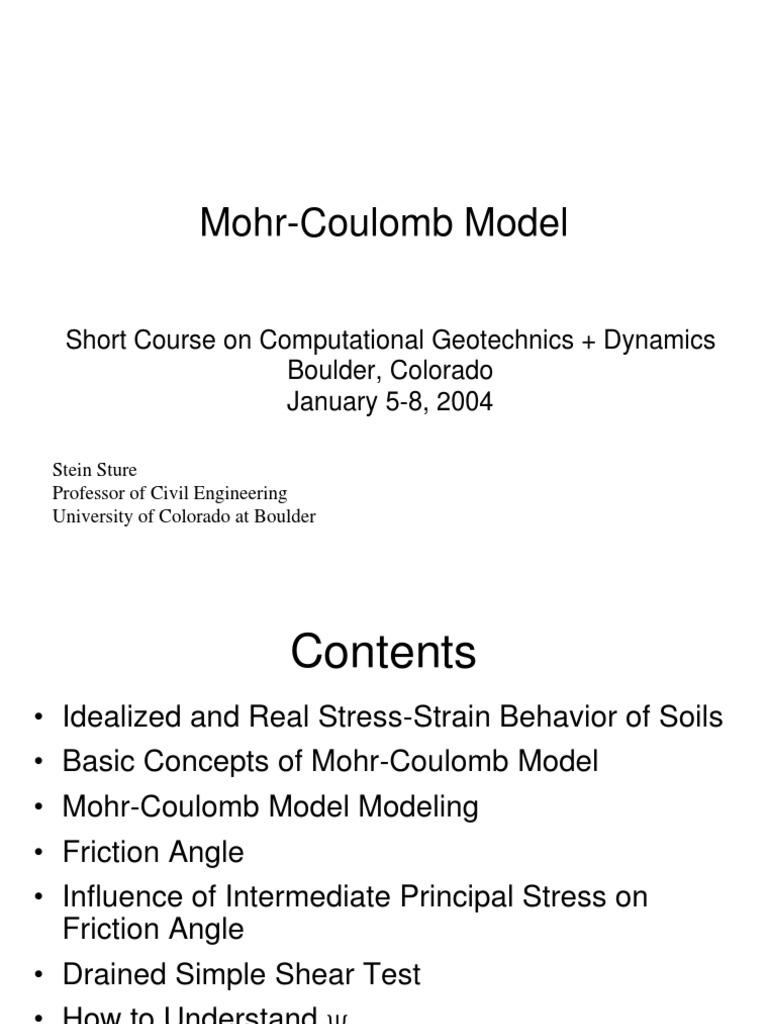 Mohr-Coulomb Model in Geotechnics | PDF | Chemistry | Applied And ...