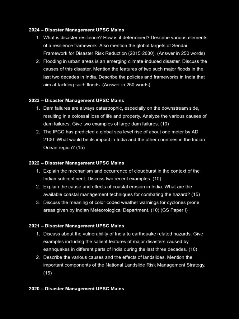 Disaster Management PYQ | PDF | Natural Disasters | Emergency Management