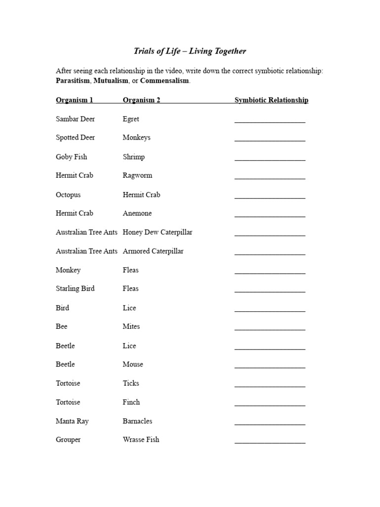 Trials of Life Living Together (4) | PDF | Symbiosis | Parasitism