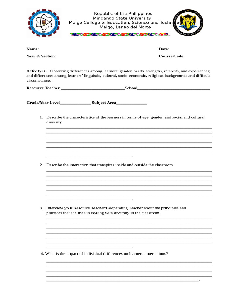ELC 101 ACT 3 | PDF | Teachers | Learning