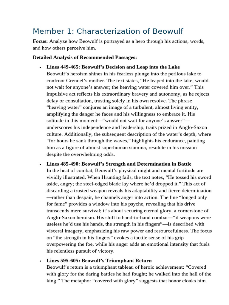 Beowulf: Heroism and Supernatural Themes | PDF | Beowulf