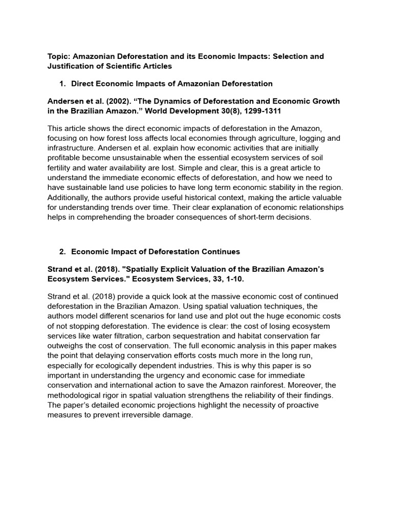Amazonian Deforestation and Its Economic Impacts - Selection and ...