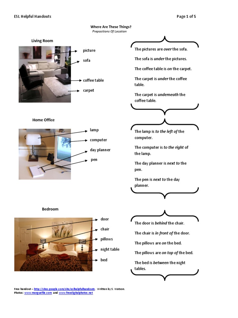 Prepositions of Location ESL Handouts | PDF