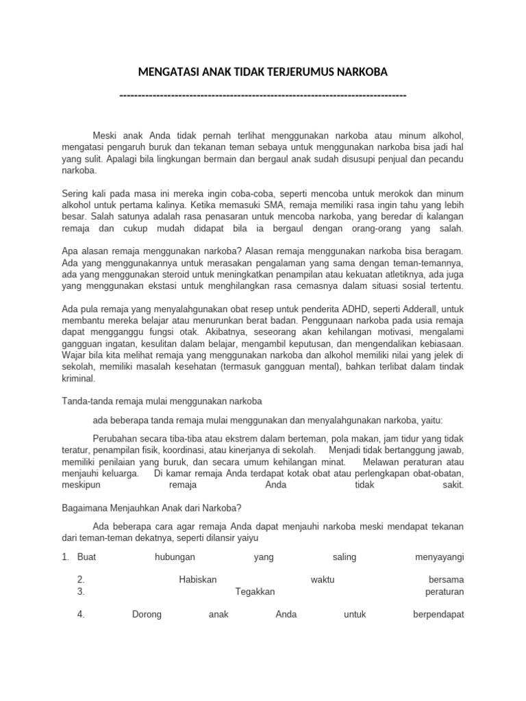 Mengatasi Anak Tidak Terjerumus Narkoba | PDF
