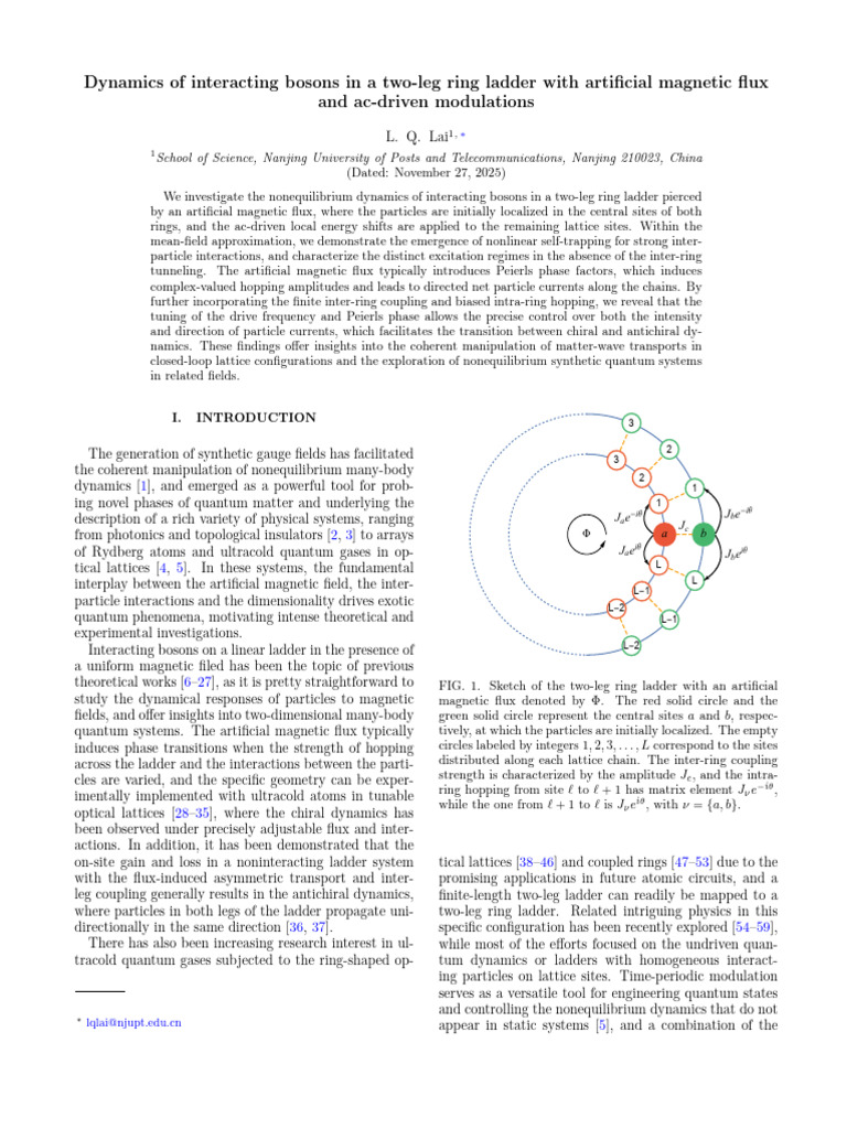 Dynamics of Interacting Bosons in A Two-Leg Ring Ladder With Artificial ...