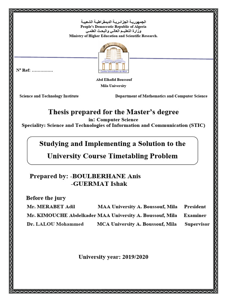 Thesis Prepared For The Master's Degree: Prepared By: - BOULBERHANE ...