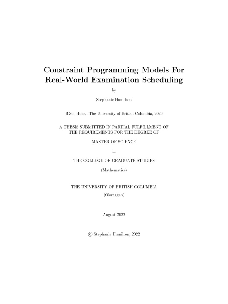 Constraint Programming Models For Real-World Examination Scheduling ...