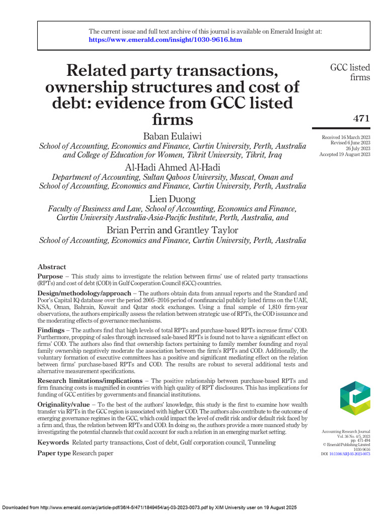 Related Party Transactions Ownership Structures and Cost of Debt ...