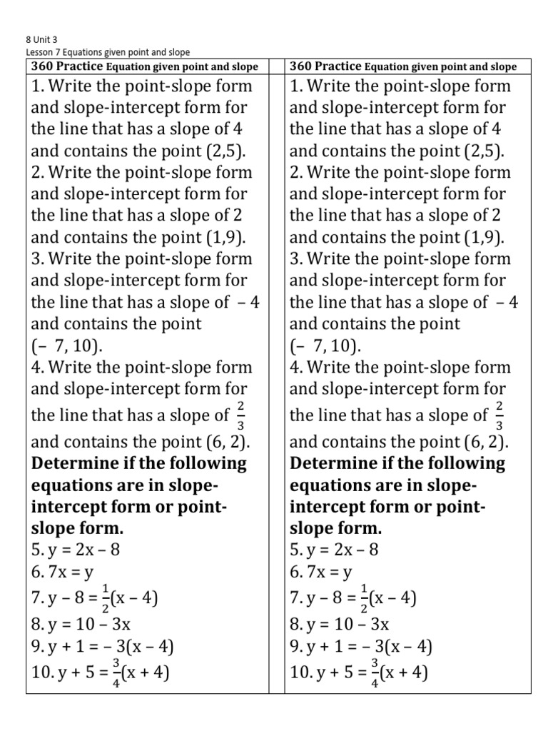 Lesson 7 - EquationGivenPoint&Slope | PDF | Algebra | Mathematical Objects